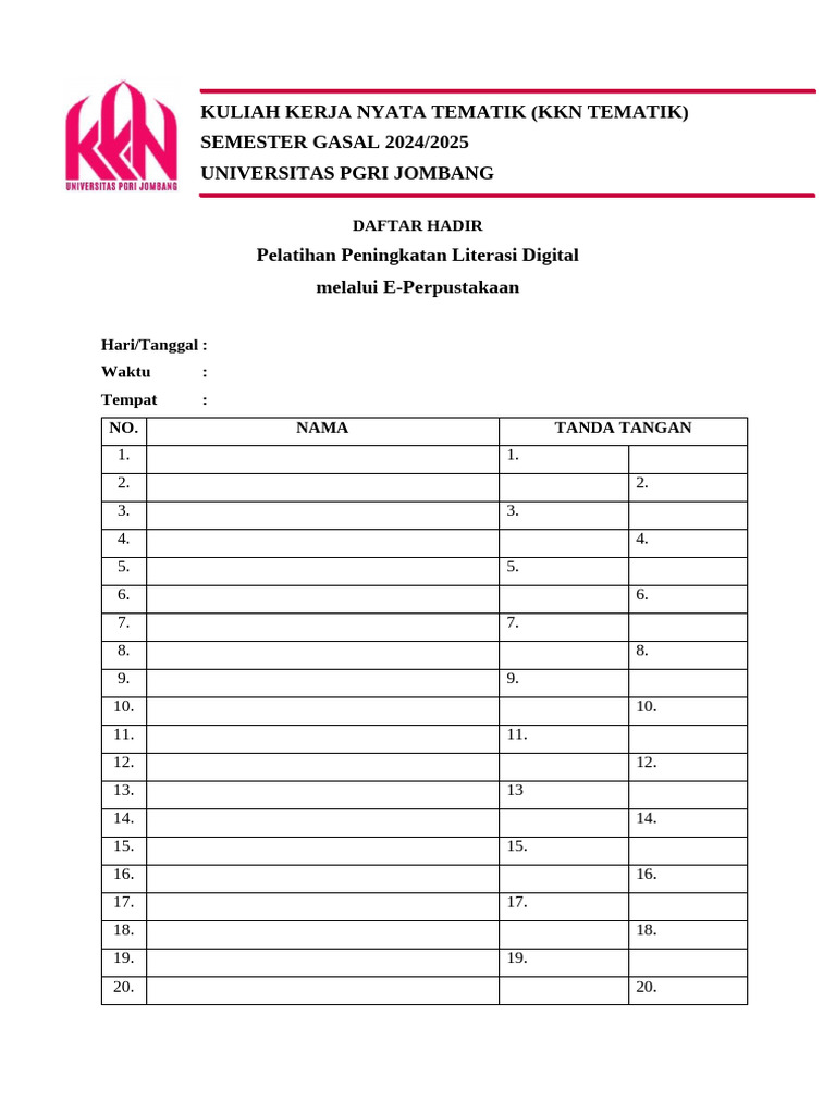 Contoh Format Daftar Hadir | PDF