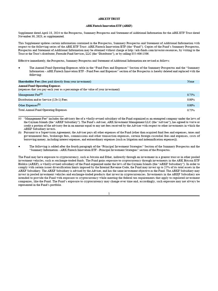 ARK Active ETFs Prospectus | PDF | Cryptocurrency | Investment Fund