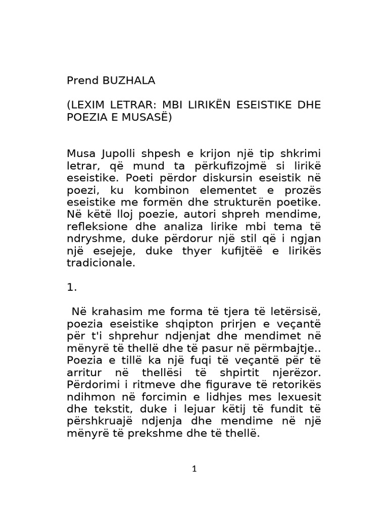 Prend Buzhala, (LEXIM LETRAR, MBI LIRIKËN ESEISTIKE DHE POEZIA E MUSASË ...