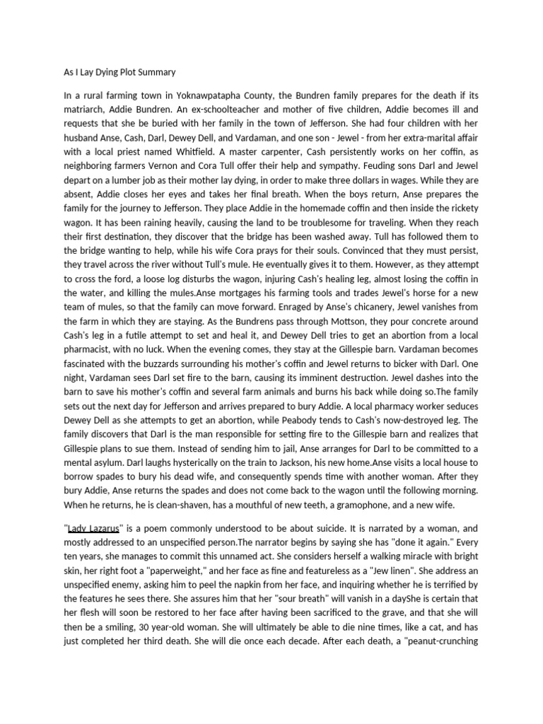 As I Lay Dying Plot Summary | PDF
