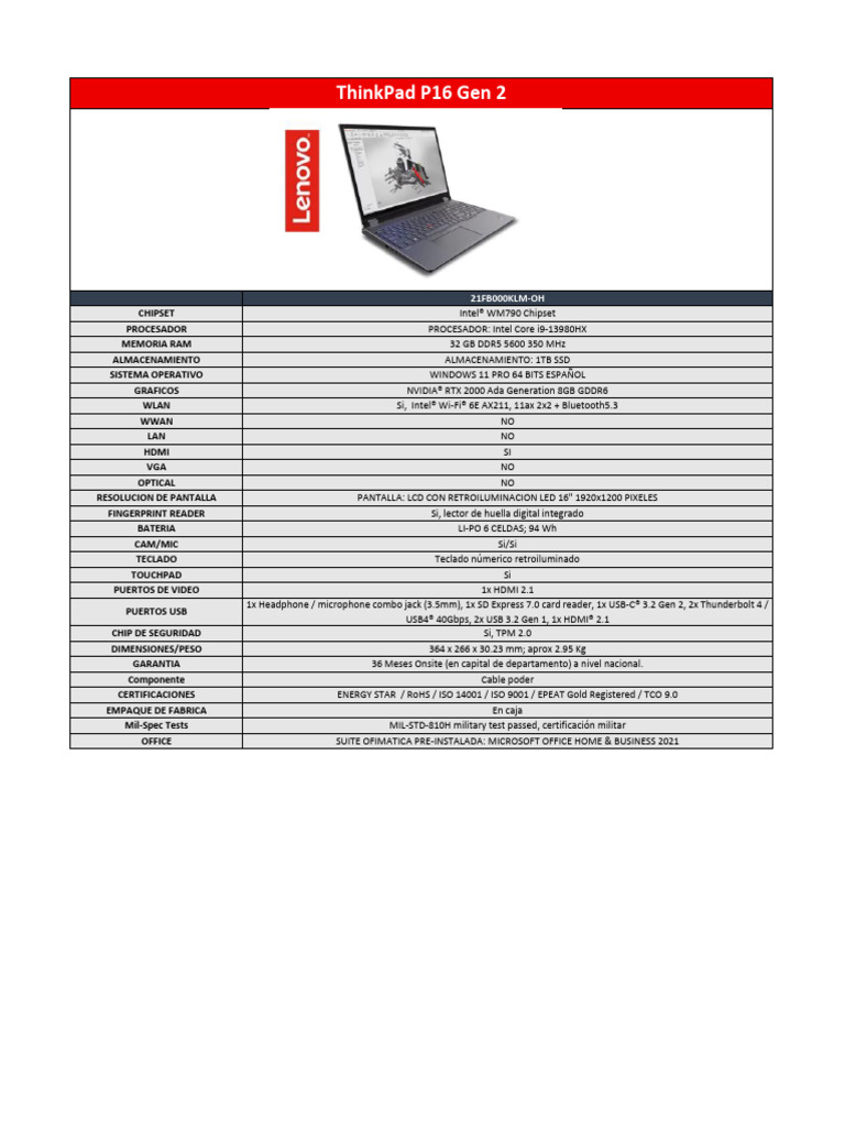 LAPTOP LENOVO | PDF | Equipo de oficina | Electrónica