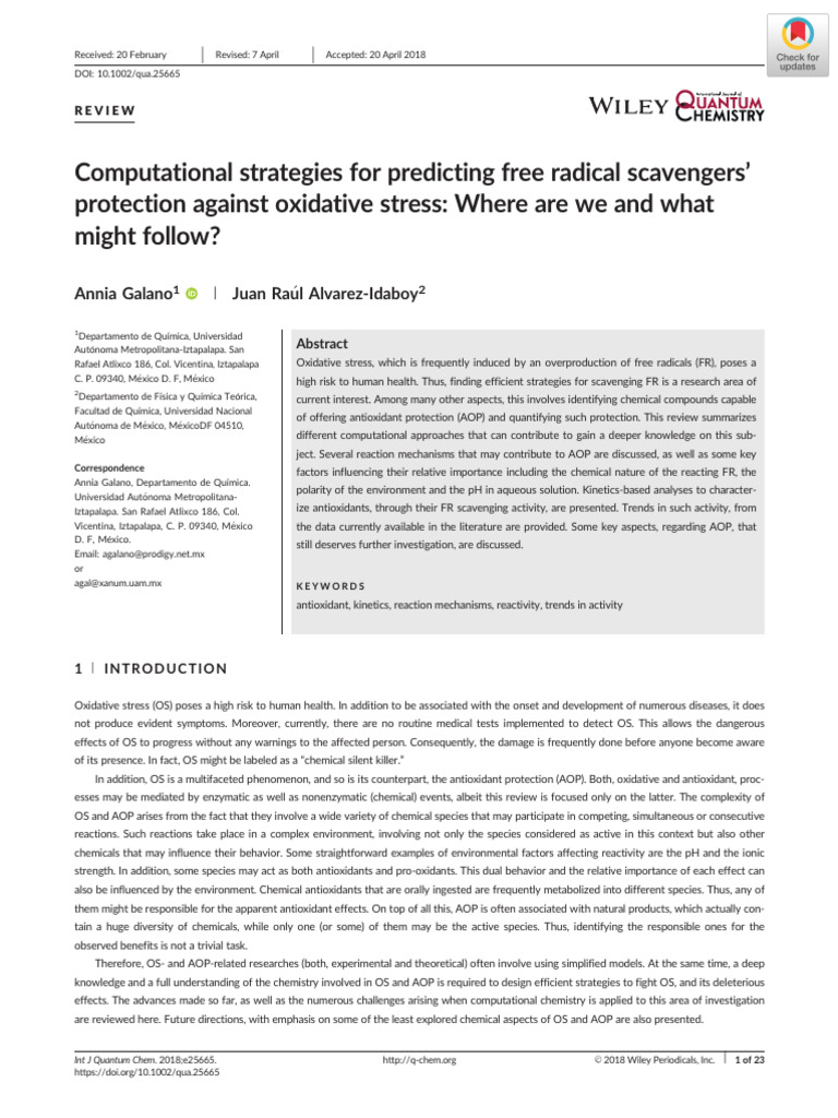 Computational Strategies For Predicting Free Radical Scavengers ...