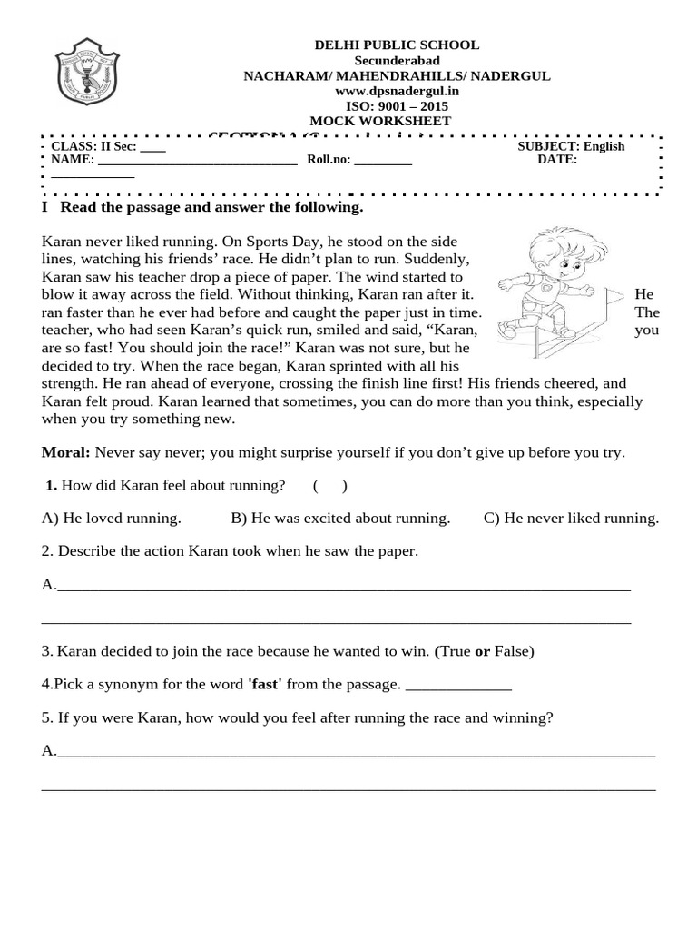 Grade - 2 - English - Term-2 - Mock Paper-1 | PDF