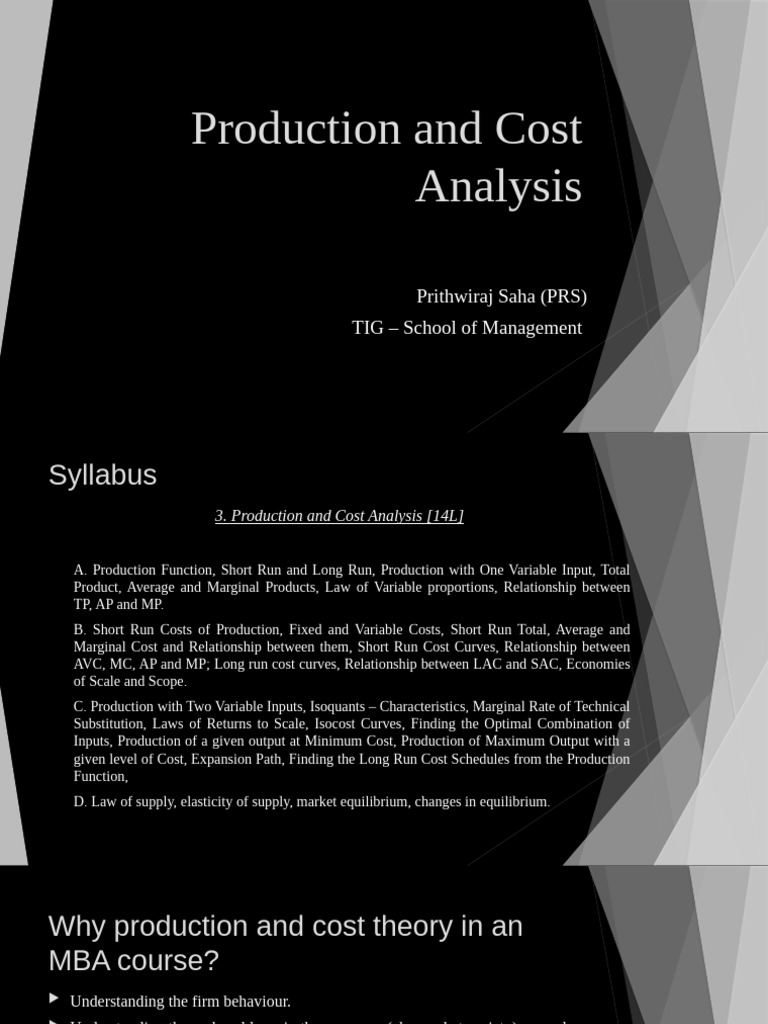 Production Analysis Lecture Slides | PDF | Unemployment | Average Cost