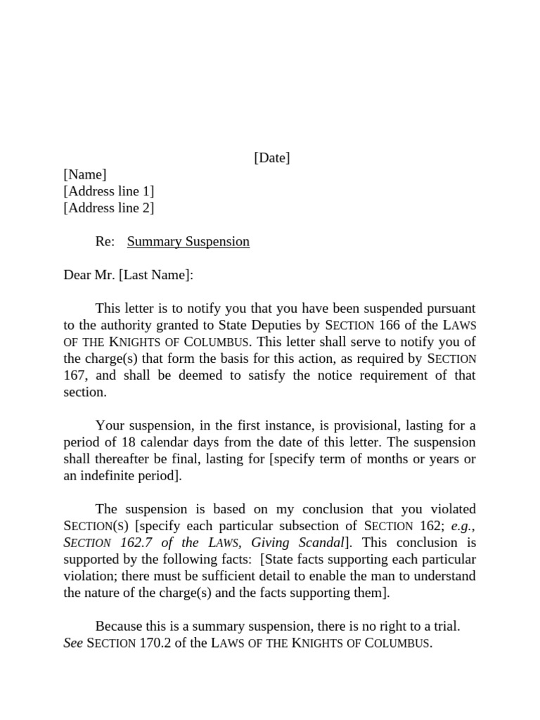 Summary Suspension Template | PDF | Justice | Crime & Violence