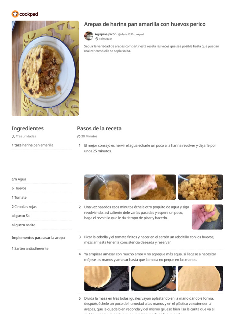5 Arepas de Harina Pan Amarilla Con Huevos Perico | PDF | Panes | Alimentos