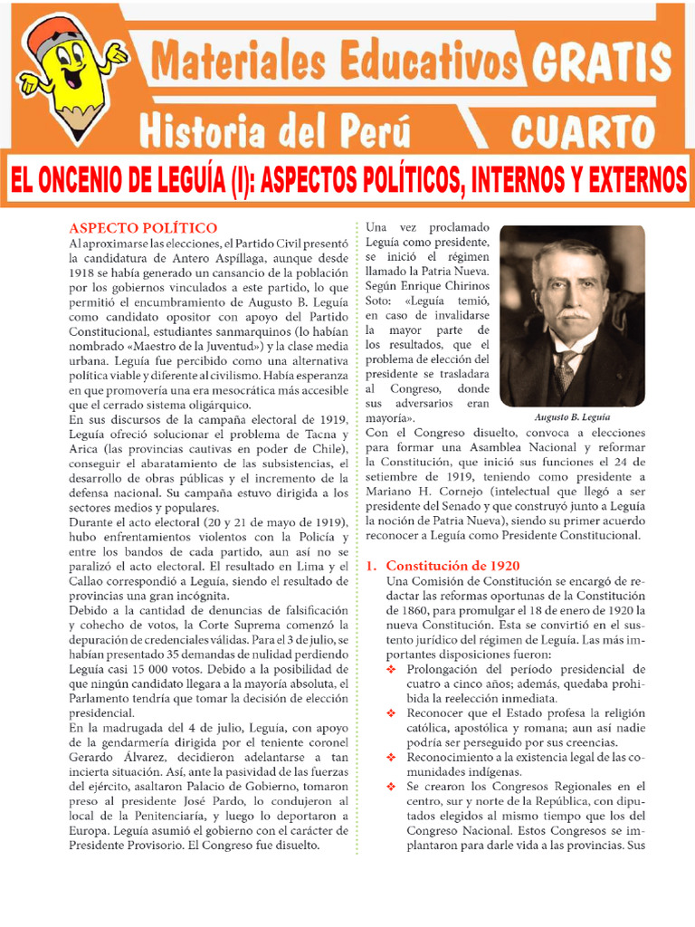 EL ONCENIO DE LEGUÍA (I) - ASPECTOS POLÍTICOS, INTERNOS Y EXTERNOS - PDF | PDF