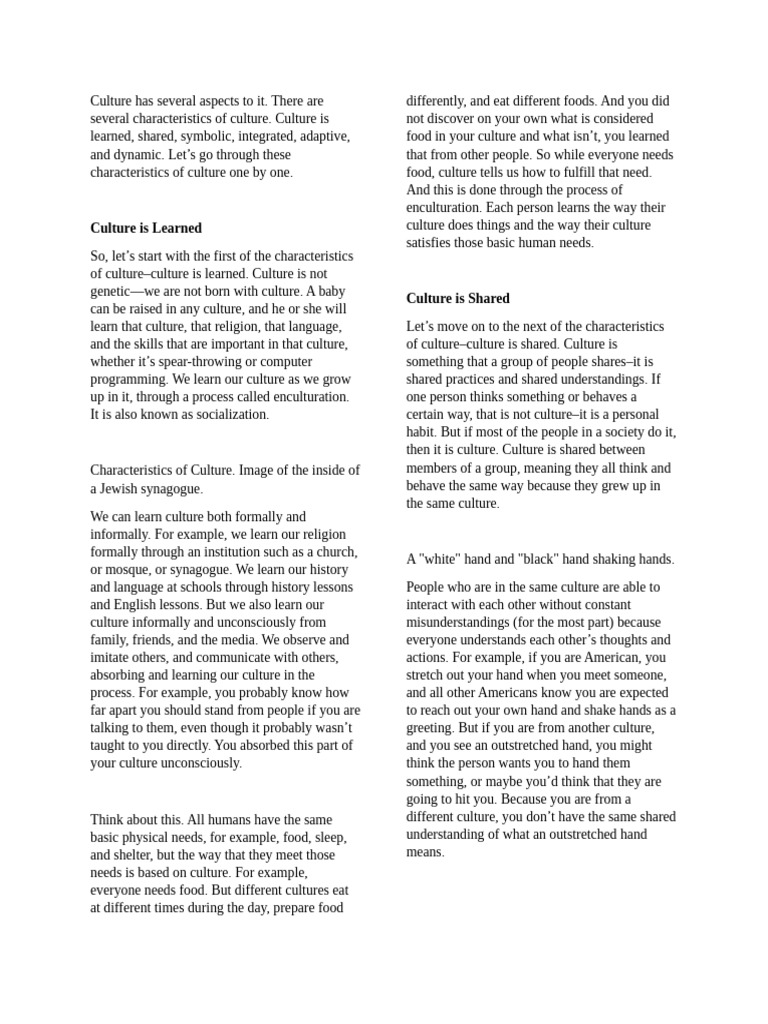Understanding Key Characteristics of Culture | PDF | Symbols | Human ...