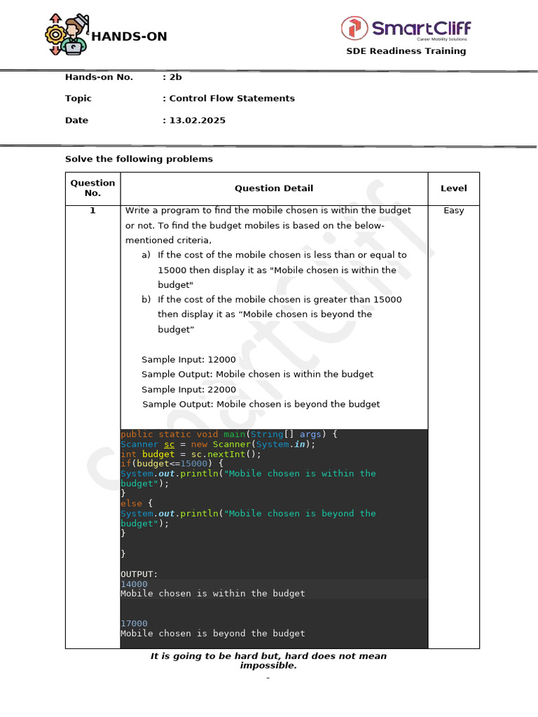 2b.hands-On_Control Flow Statements - Questions (1) | PDF | Integer (Computer Science ...