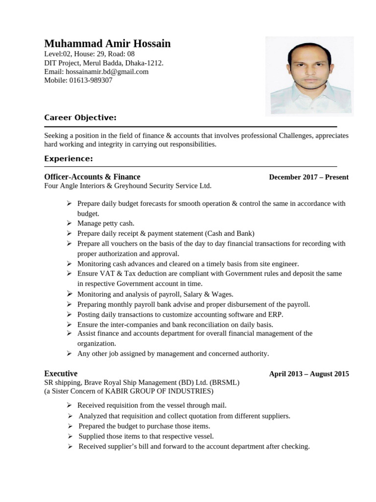 Resume-Amir Hossain | PDF | Bangladesh | Payroll