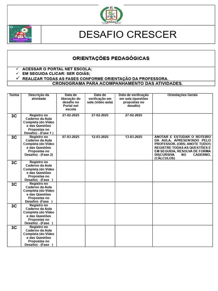 Orientações para Desafio Crescer 3C | PDF