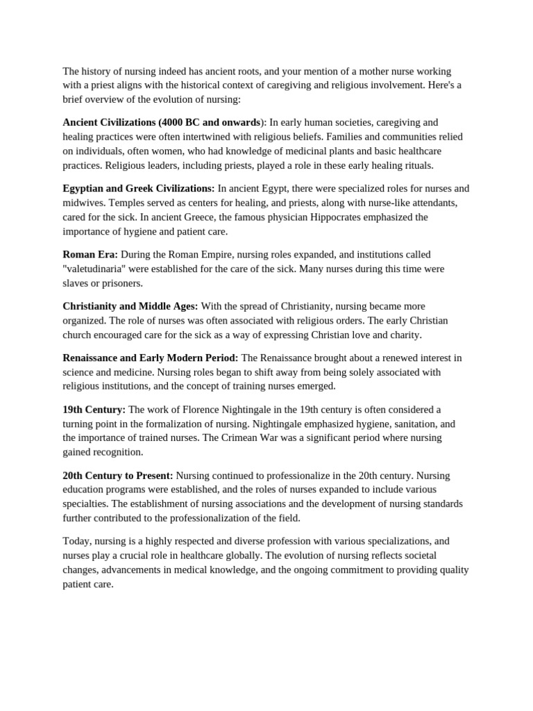 The History of Nursing Indeed Has Ancient Roots | PDF | Nursing | Caregiver