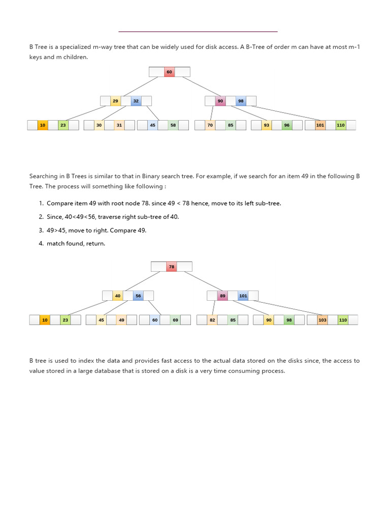 B Tree: Efficient Disk Access Structure | PDF