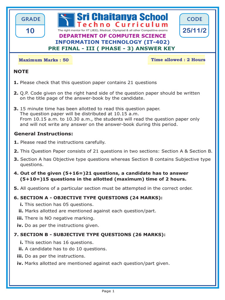 Grade 10 IT-Prefinal 3-Set B Key | PDF | Hazards | Relational Model