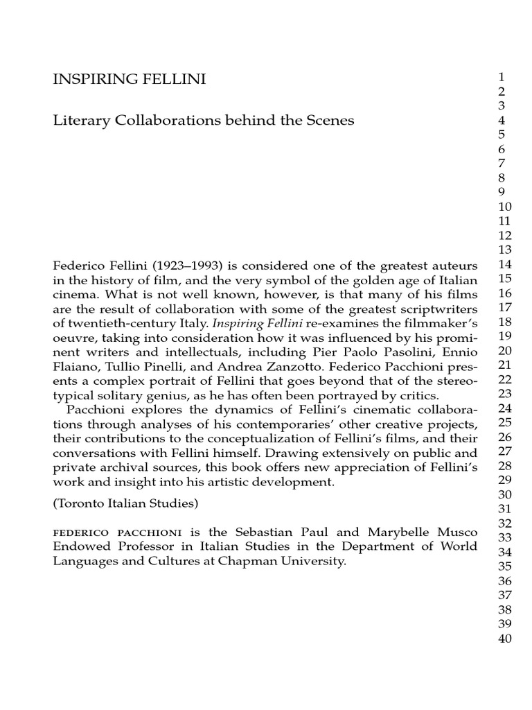 Federico Pacchioni - Inspiring Fellini - Literary Collaborations Behind ...