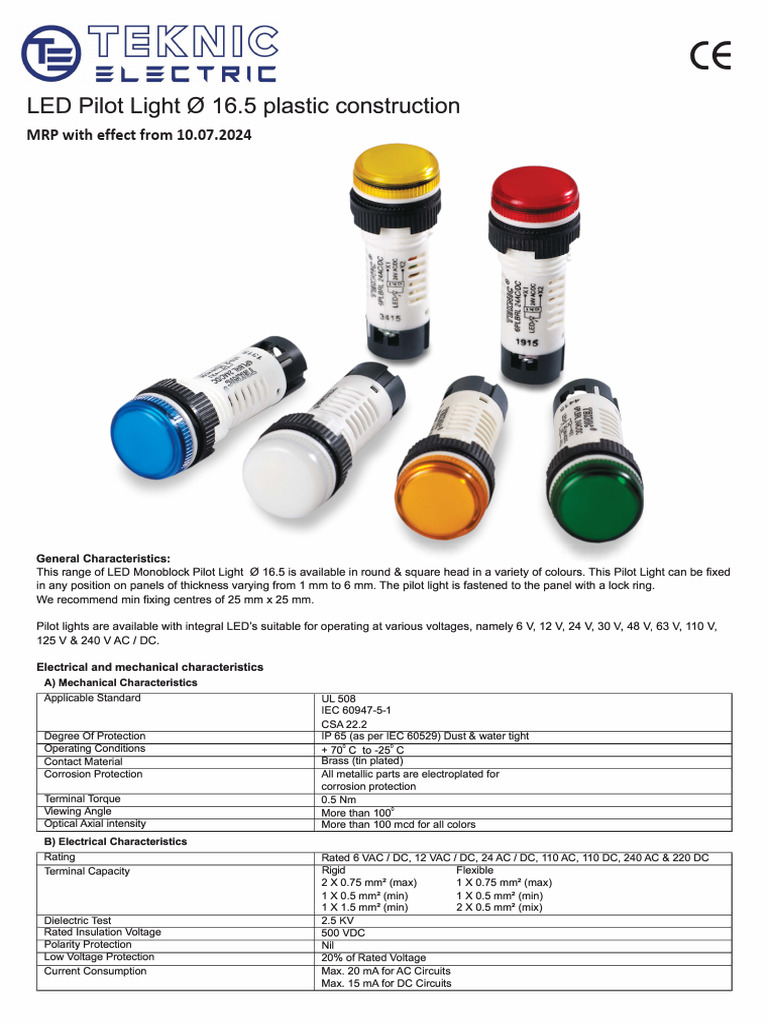 TEKNIC LED Pilot Light 0 16.5 100724 | PDF | Alternating Current ...