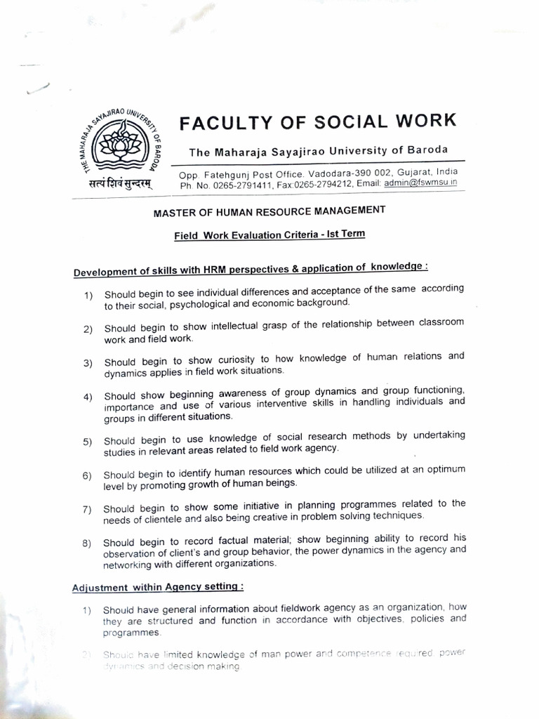 Field Work Evaluation Criteria 1 | PDF | Human Resource Management | Knowledge