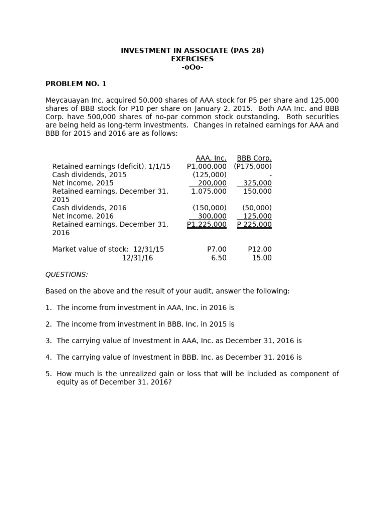 Exercise 5 Investment in Associate | PDF | Retained Earnings | Investing