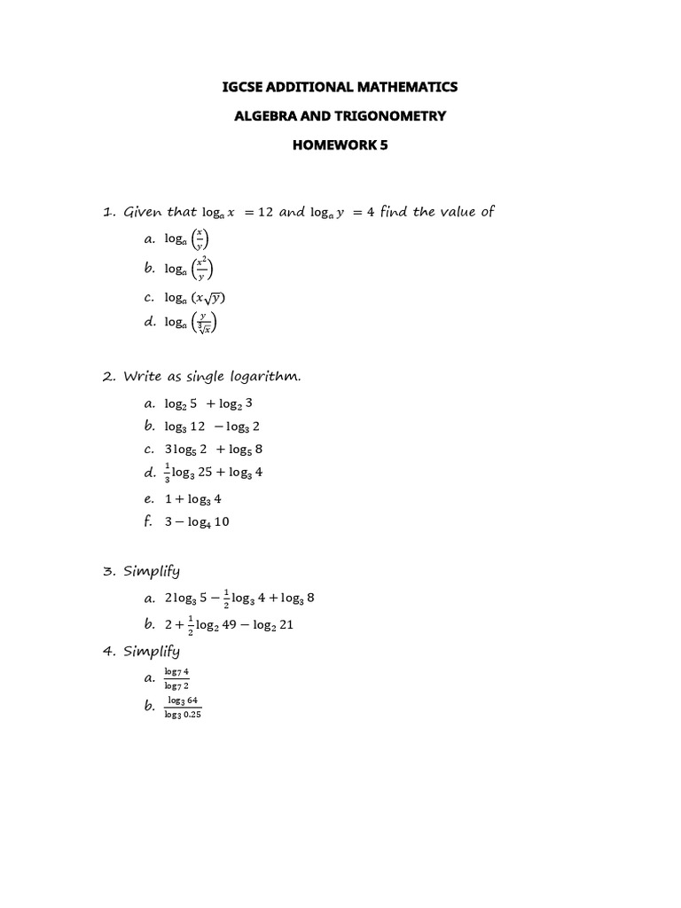 Homework 5 Algebra & Trig Grade 9 | PDF