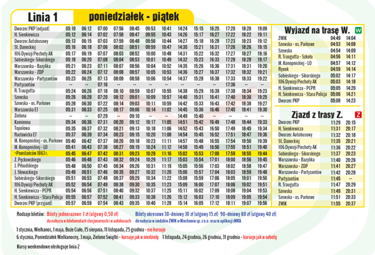 Poniedziałek - Piątek: Linia 1 | PDF