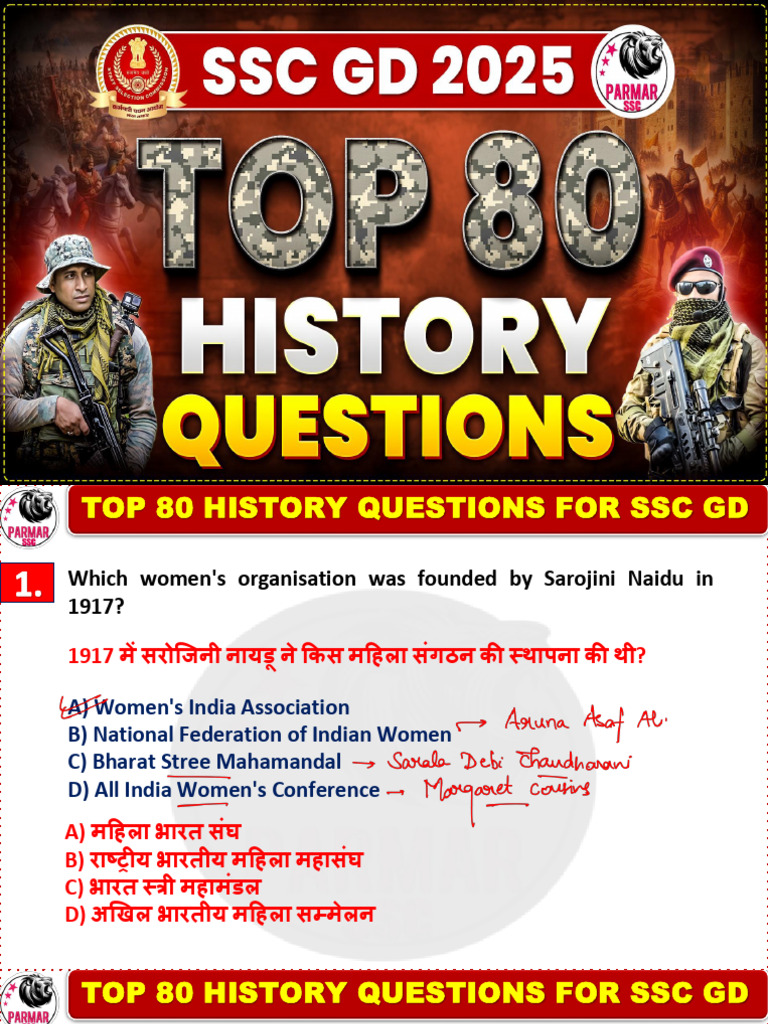 Top - 80 History Questions For SSC GD | PDF
