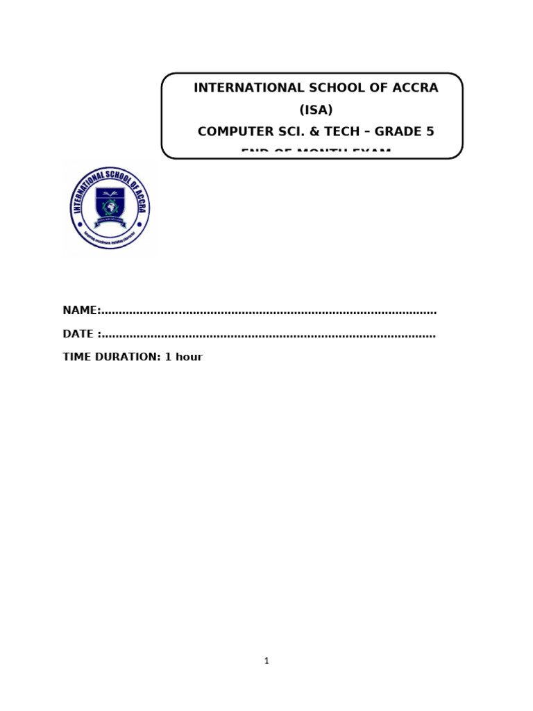 Grade 5 Computer Science Exam Guide | PDF | Spreadsheet | Computing