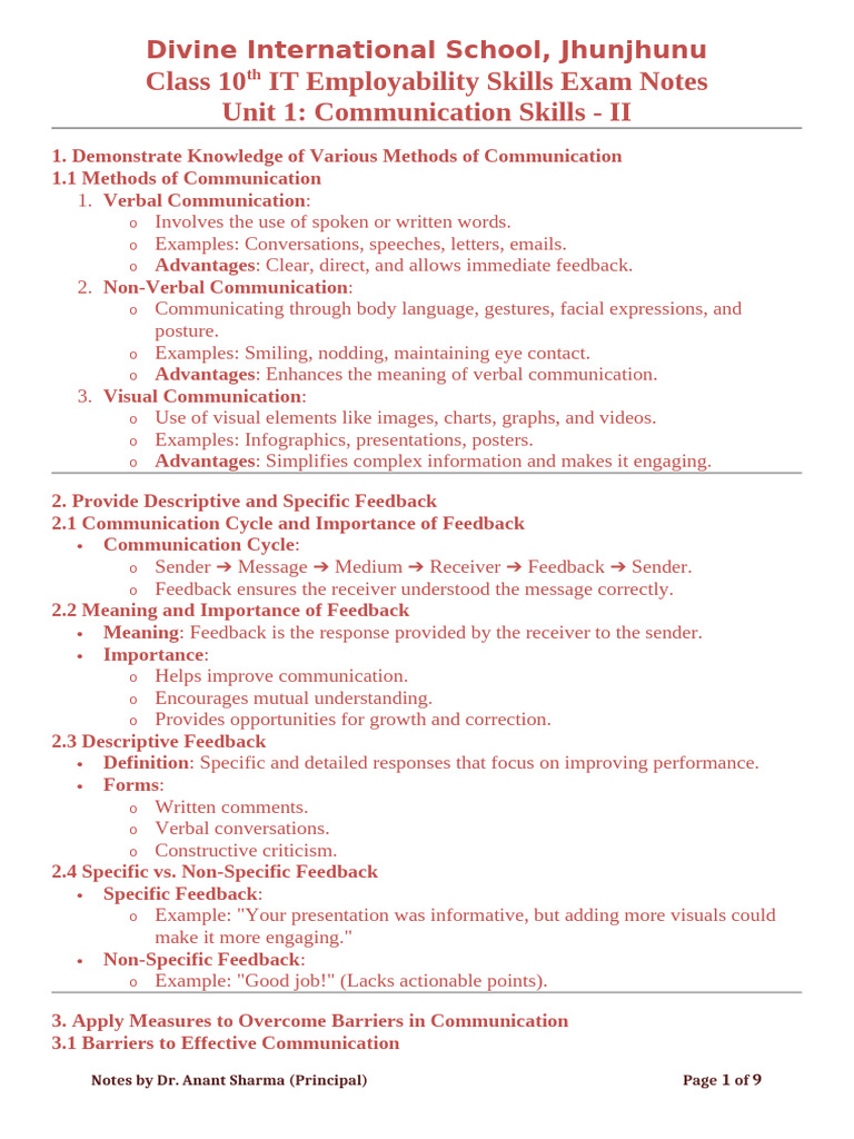 Class 10 IT Employability Skills Notes | PDF | Entrepreneurship ...