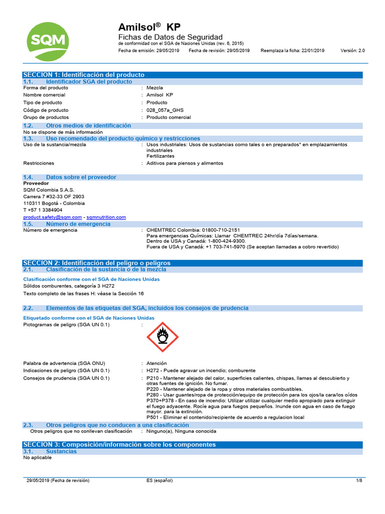 Ficha Técnica de Amilsol KP | PDF | Agua | Primeros auxilios