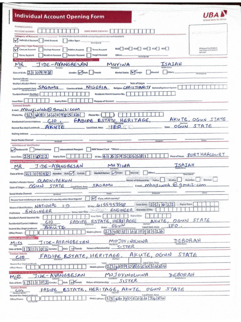 UBA Account Opening Form | PDF