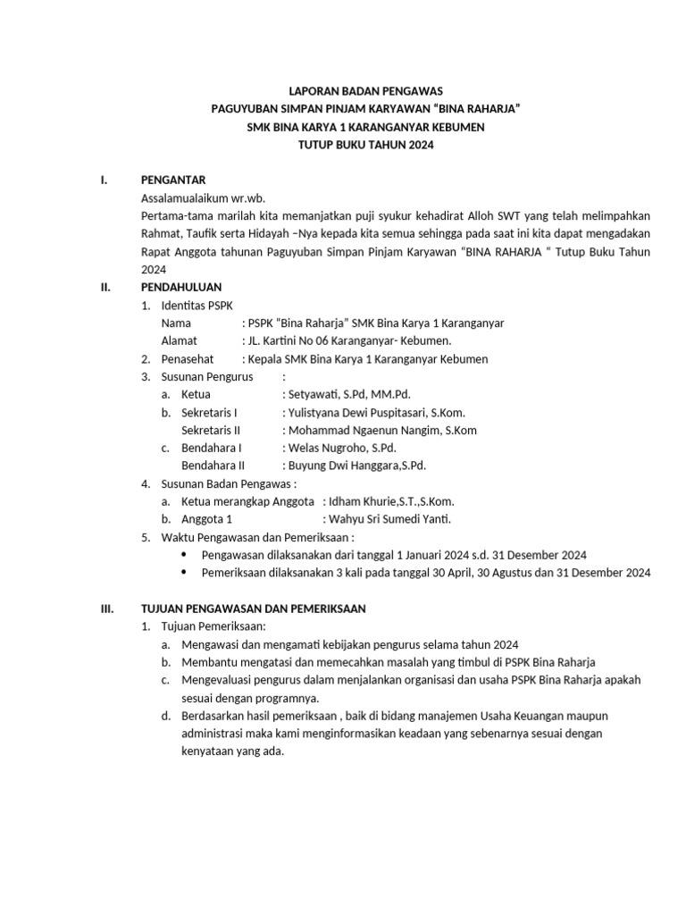 Laporan Badan Pengawas PSPK 2024 | PDF