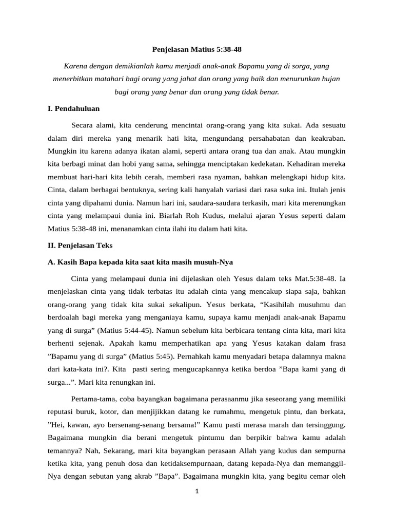 Kotbah Matius 5 38-48 | PDF