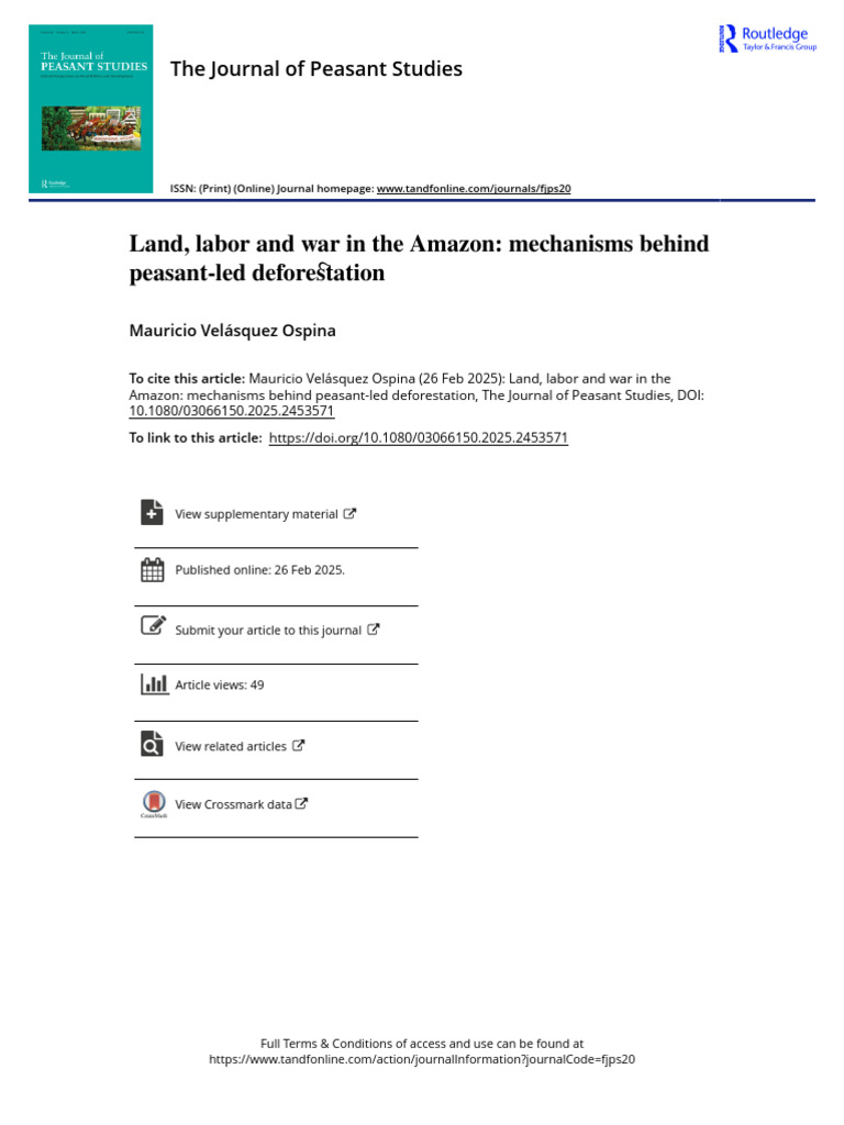 Land labor and war in the Amazon mechanisms behind peasant-led ...