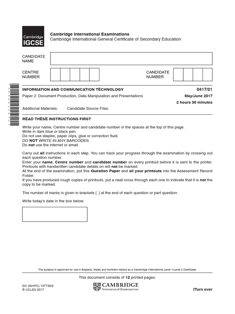 ICT 0417/21 Paper 2 Overview | PDF | Computing
