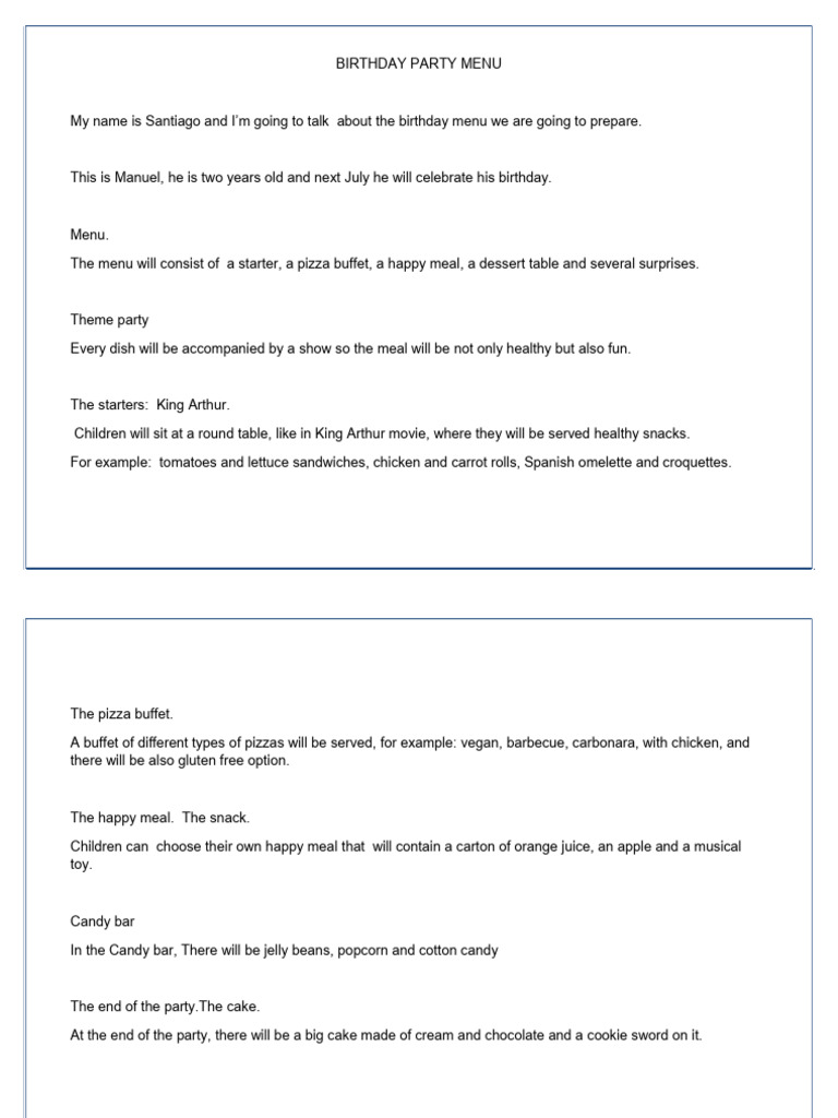 Birthday Party Menu Final | PDF