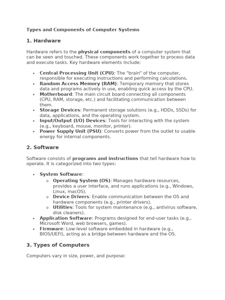 Types and Components of Computer Systems | PDF | Operating System | Graphical User Interfaces