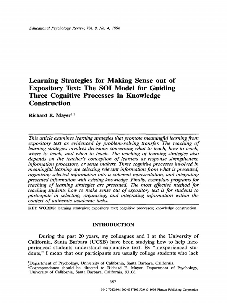 Mayer 1996 EPR SOI Model | PDF | Constructivism (Philosophy Of Education) | Learning
