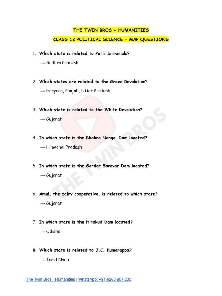 Class 12 Political Science Map Questions | PDF | Indian National ...
