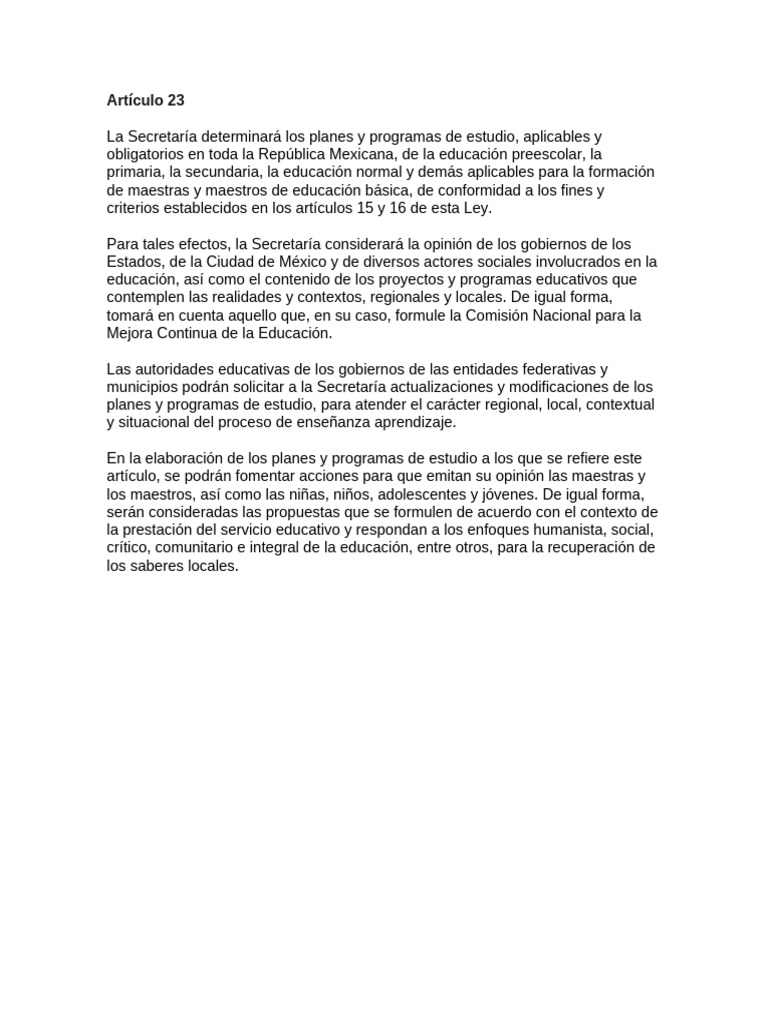 Artículo 23: Planes de Estudio en México | PDF
