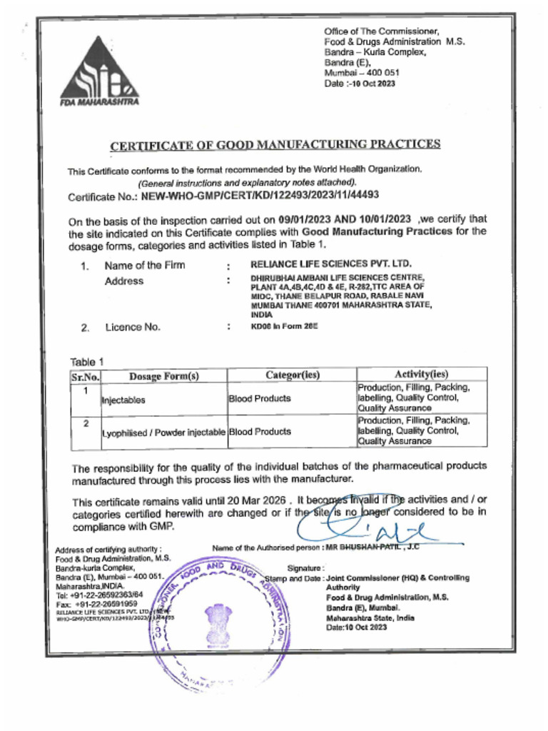 BPMGMP Certificate Plant 4 | PDF