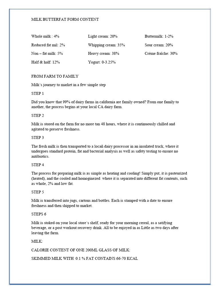 Milk Butterfat Form Content. | PDF | Cream | Milk