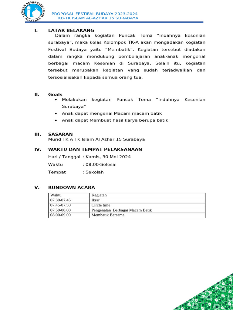 Proposal Festival Budaya TK A | PDF