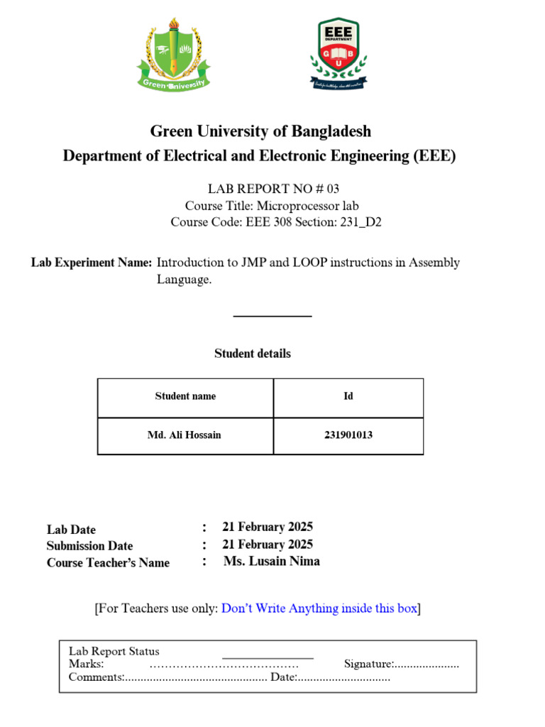 Lab Report 3 231901013 Pdf Assembly Language Control Flow