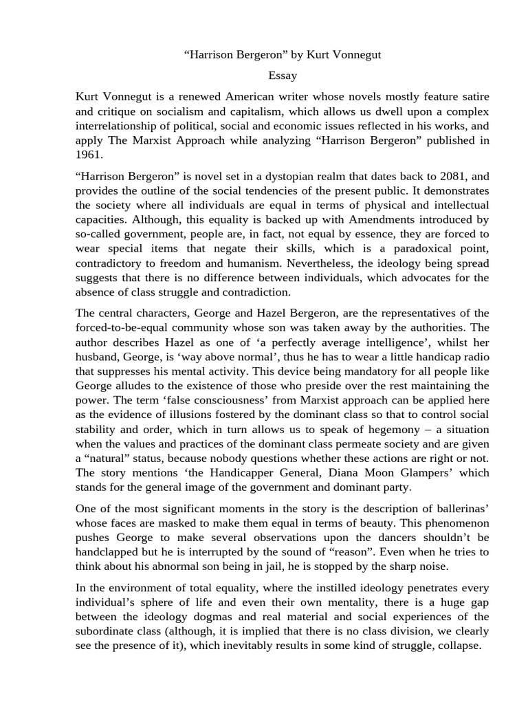 Marxist Analysis of Harrison Bergeron | PDF | Socialism | Kurt Vonnegut