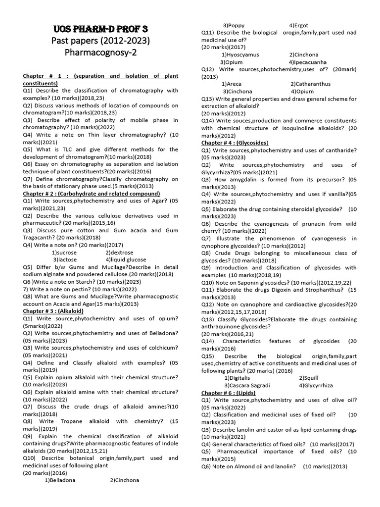 Pharmacognosy Chapterwise,,,,,M. Tabish | PDF | Resin