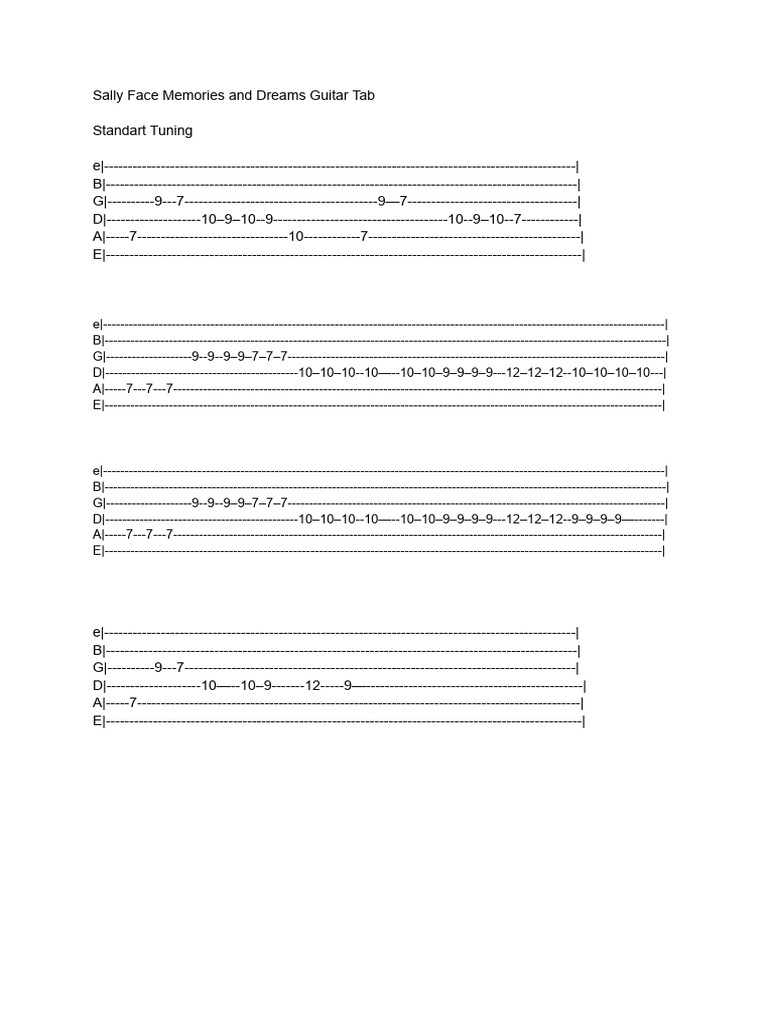 Sally Face Memories and Dreams Guitar Tab | PDF | Guitar Family ...