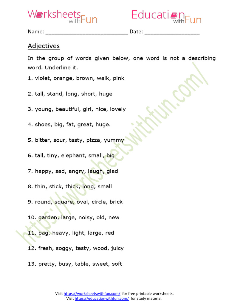 Adjectives Worksheet 2 | PDF