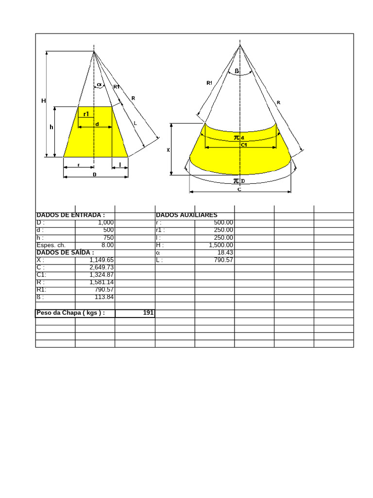 Calculo de Tronco de Cone | PDF