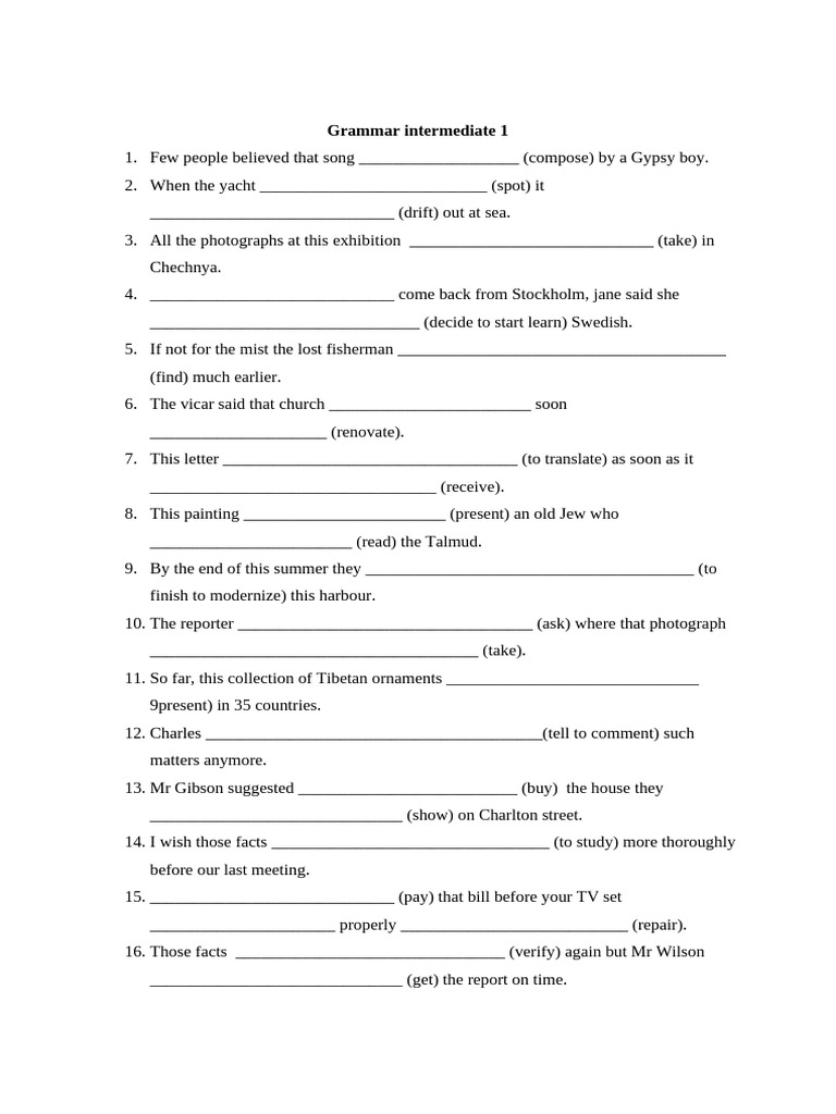 Intermediate Grammar Exercises: Verbs | PDF