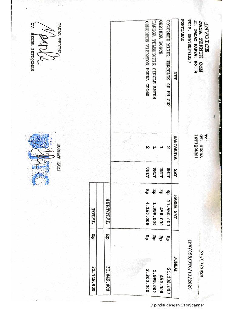 Invoice - Concrete Mixer Dan Vibrator Hi-1 | PDF