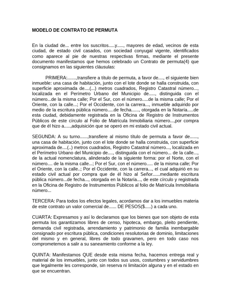 Modelo de Contrato de Permuta | PDF